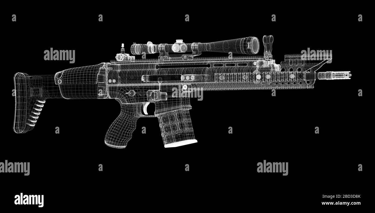 Automatic gun on background, body structure, wire model Stock Photo - Alamy
