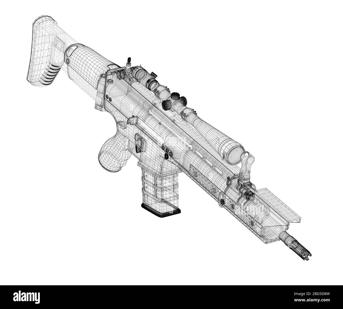 Automatic gun on background, body structure, wire model Stock Photo - Alamy