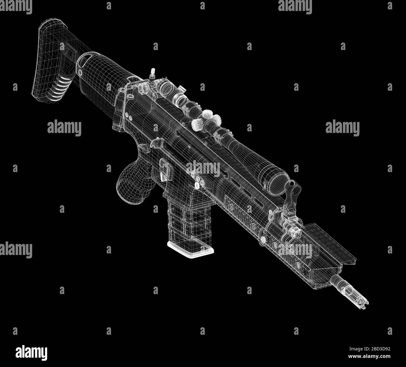Automatic gun on background, body structure, wire model Stock Photo - Alamy