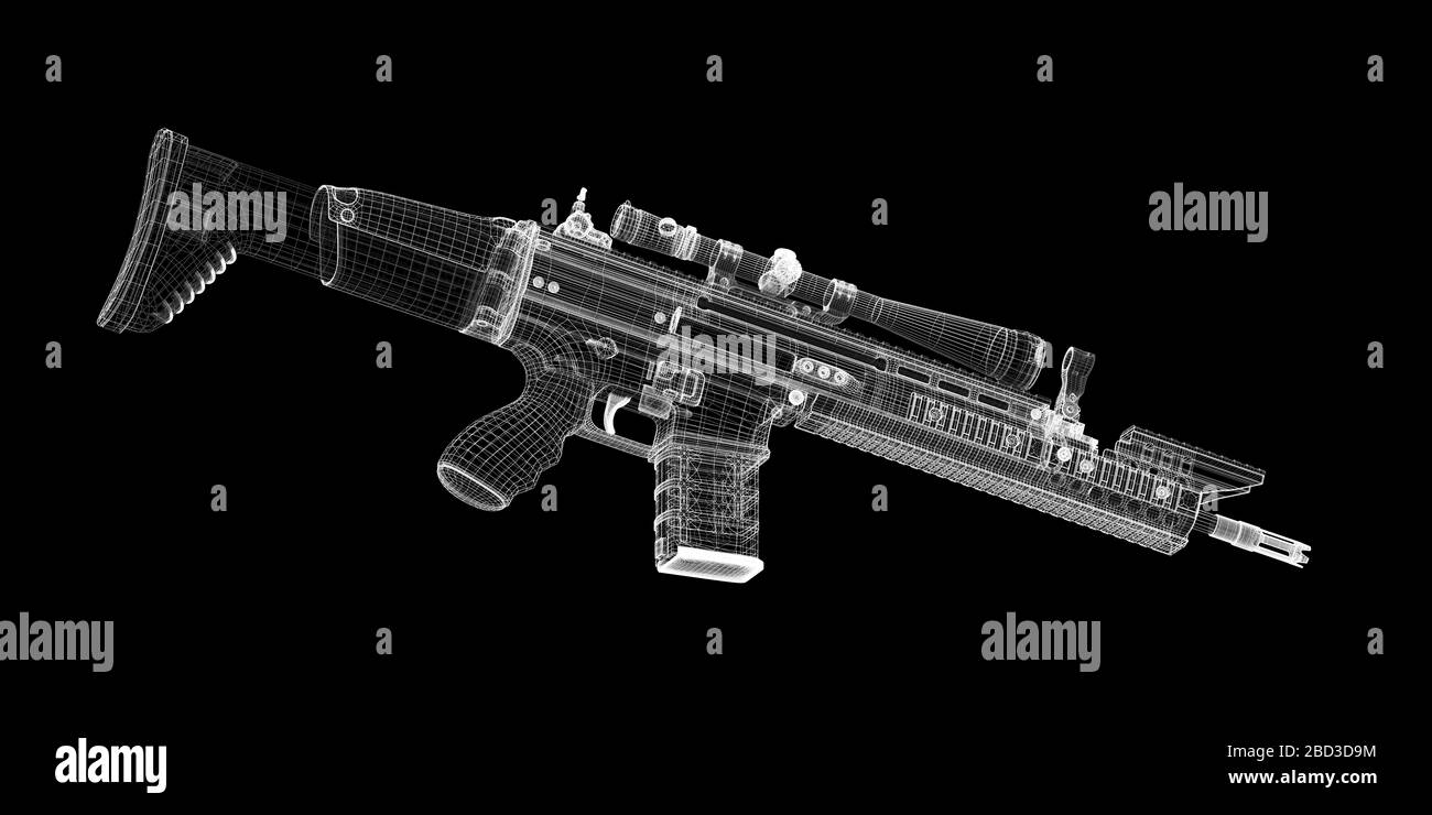 Automatic gun on background, body structure, wire model Stock Photo - Alamy