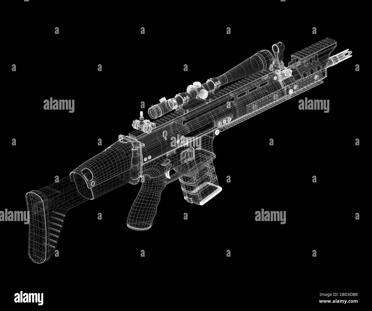 Automatic gun on background, body structure, wire model Stock Photo - Alamy