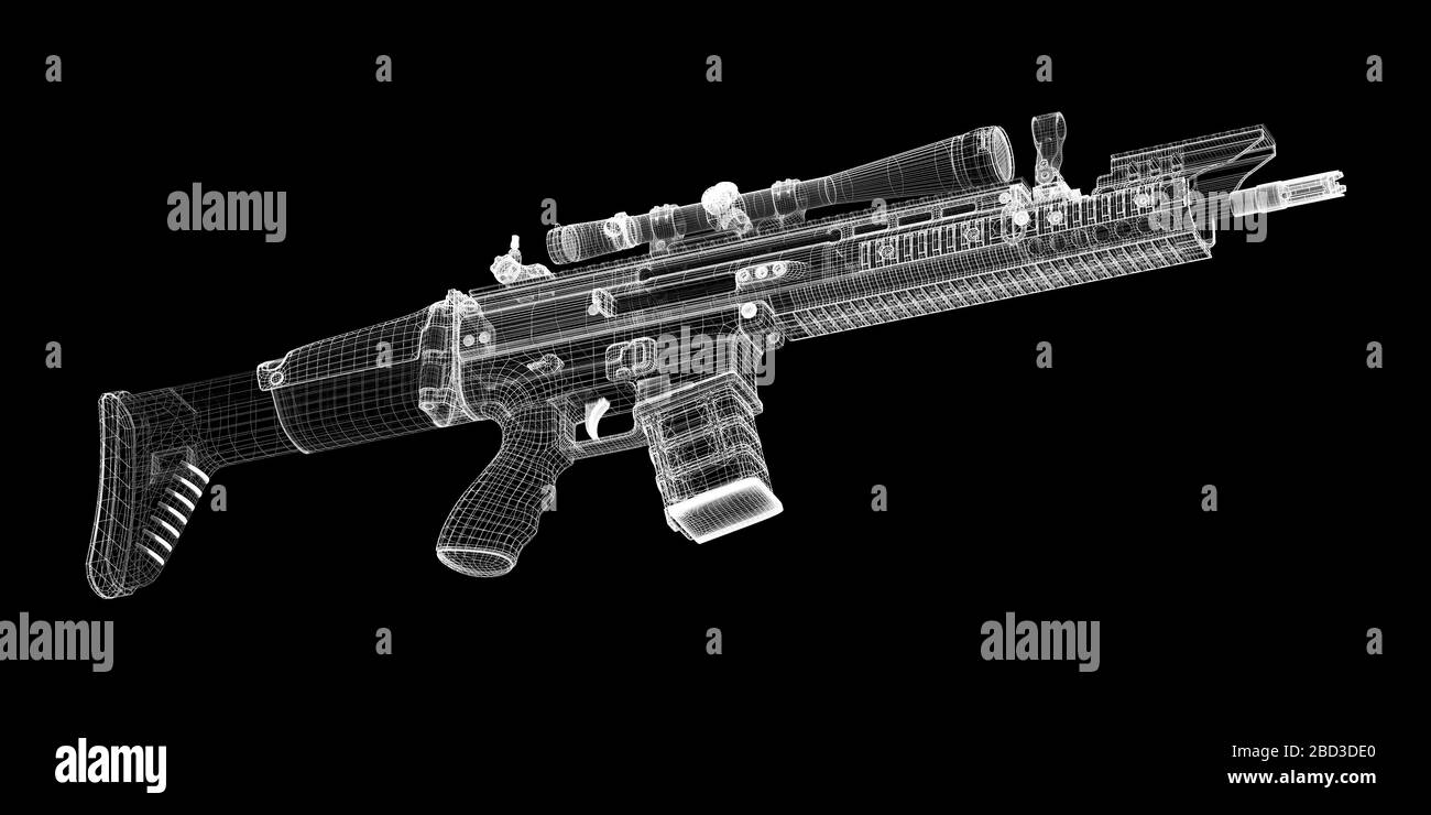 Automatic gun on background, body structure, wire model Stock Photo - Alamy