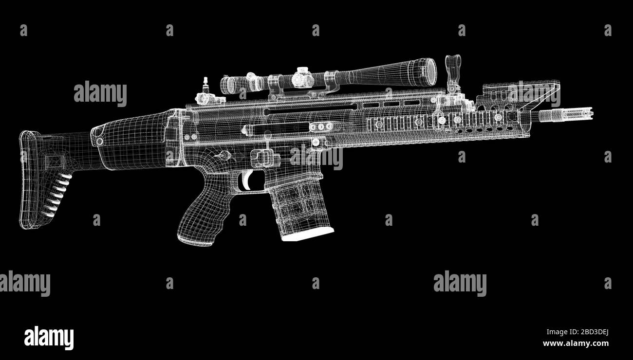 Automatic gun on background, body structure, wire model Stock Photo - Alamy