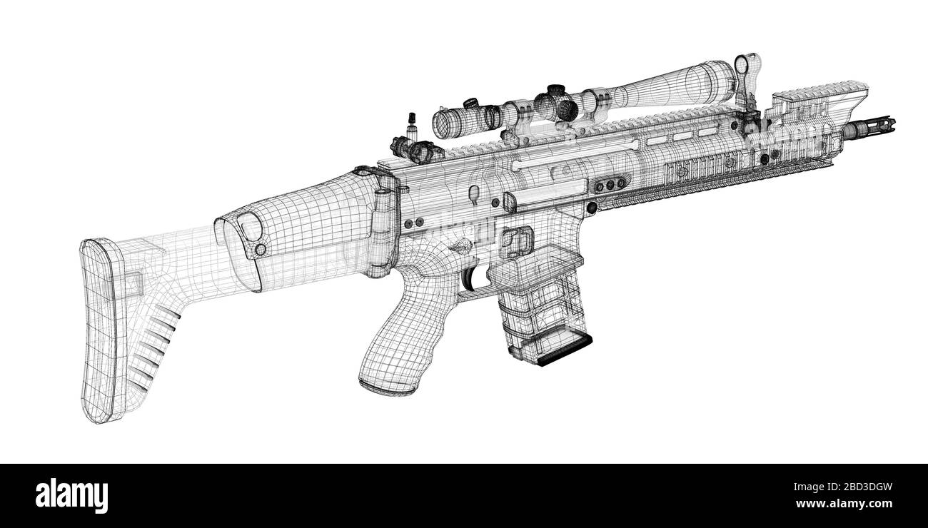 Automatic gun on background, body structure, wire model Stock Photo - Alamy