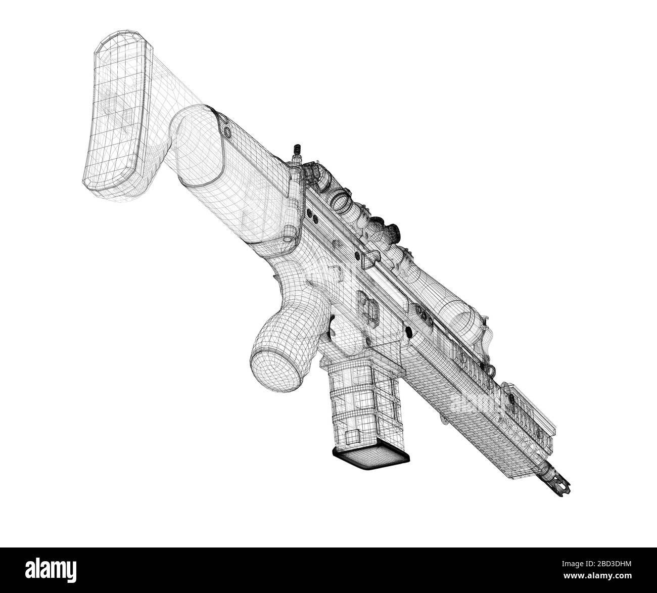 Automatic gun on background, body structure, wire model Stock Photo - Alamy