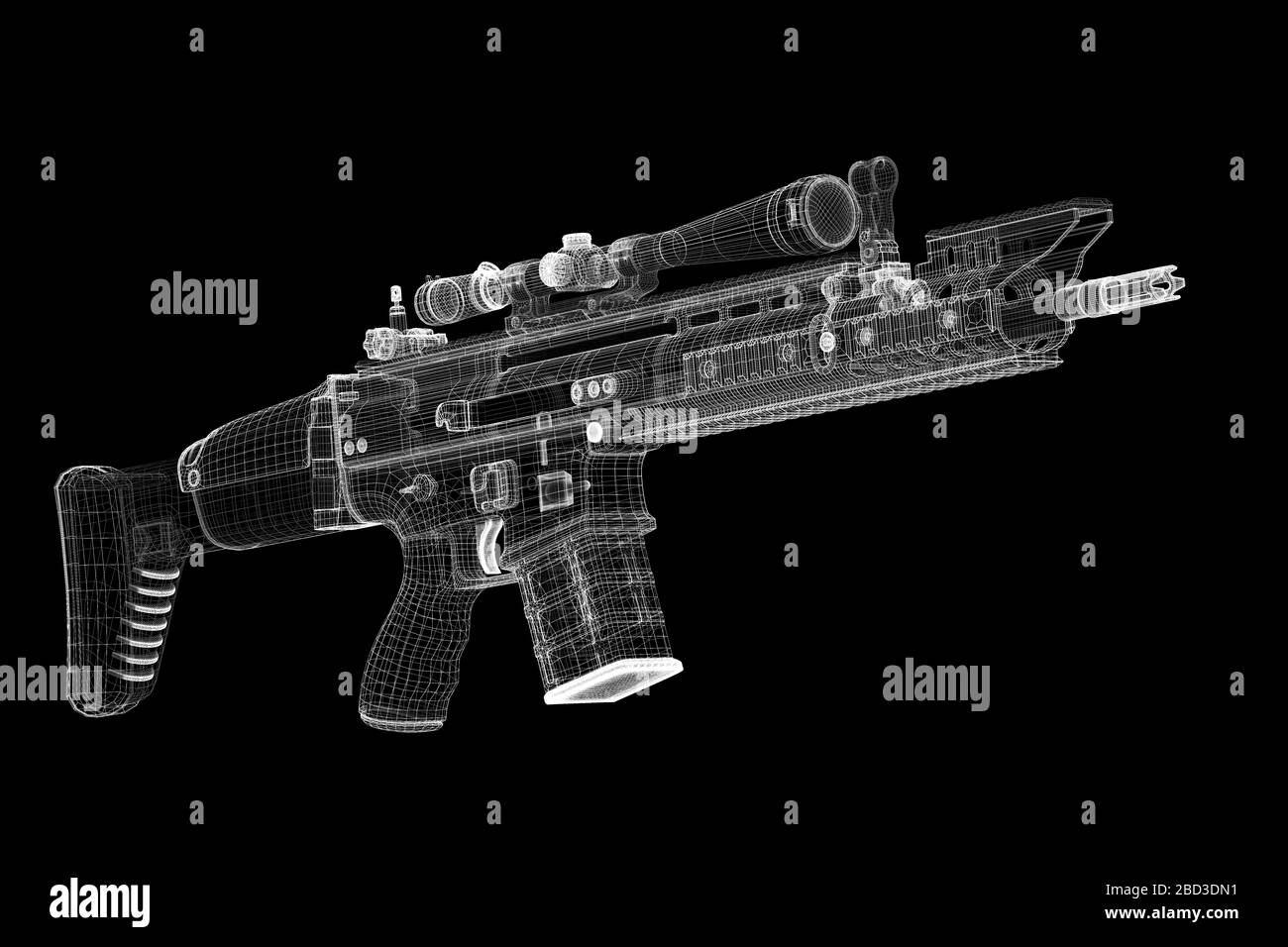 Automatic gun on background, body structure, wire model Stock Photo - Alamy