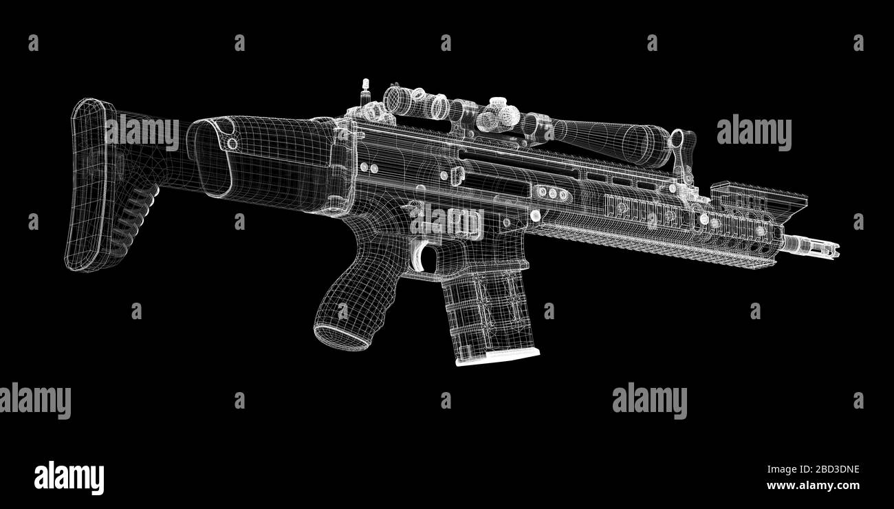 Automatic gun on background, body structure, wire model Stock Photo - Alamy