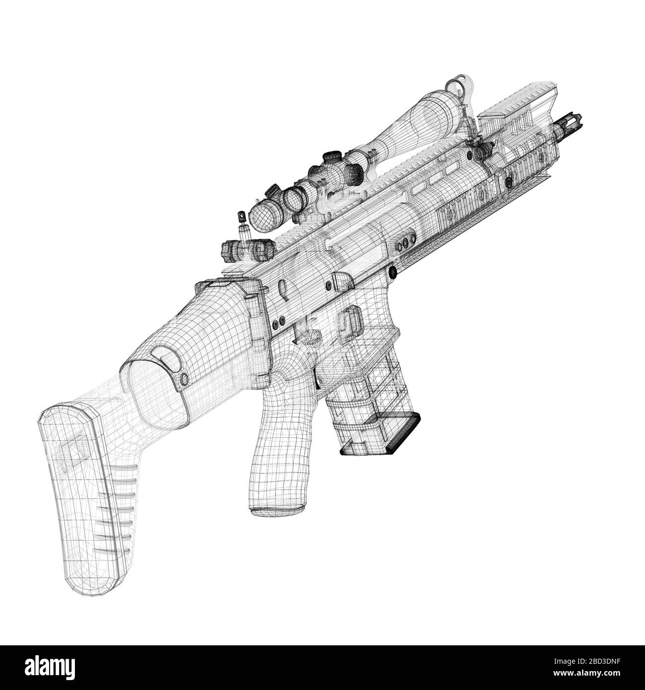 Automatic gun on background, body structure, wire model Stock Photo - Alamy