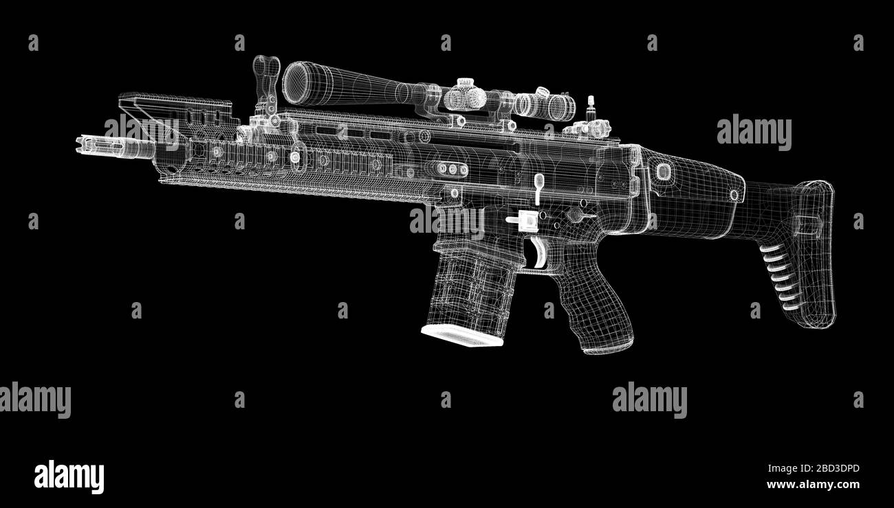 Automatic gun on background, body structure, wire model Stock Photo - Alamy