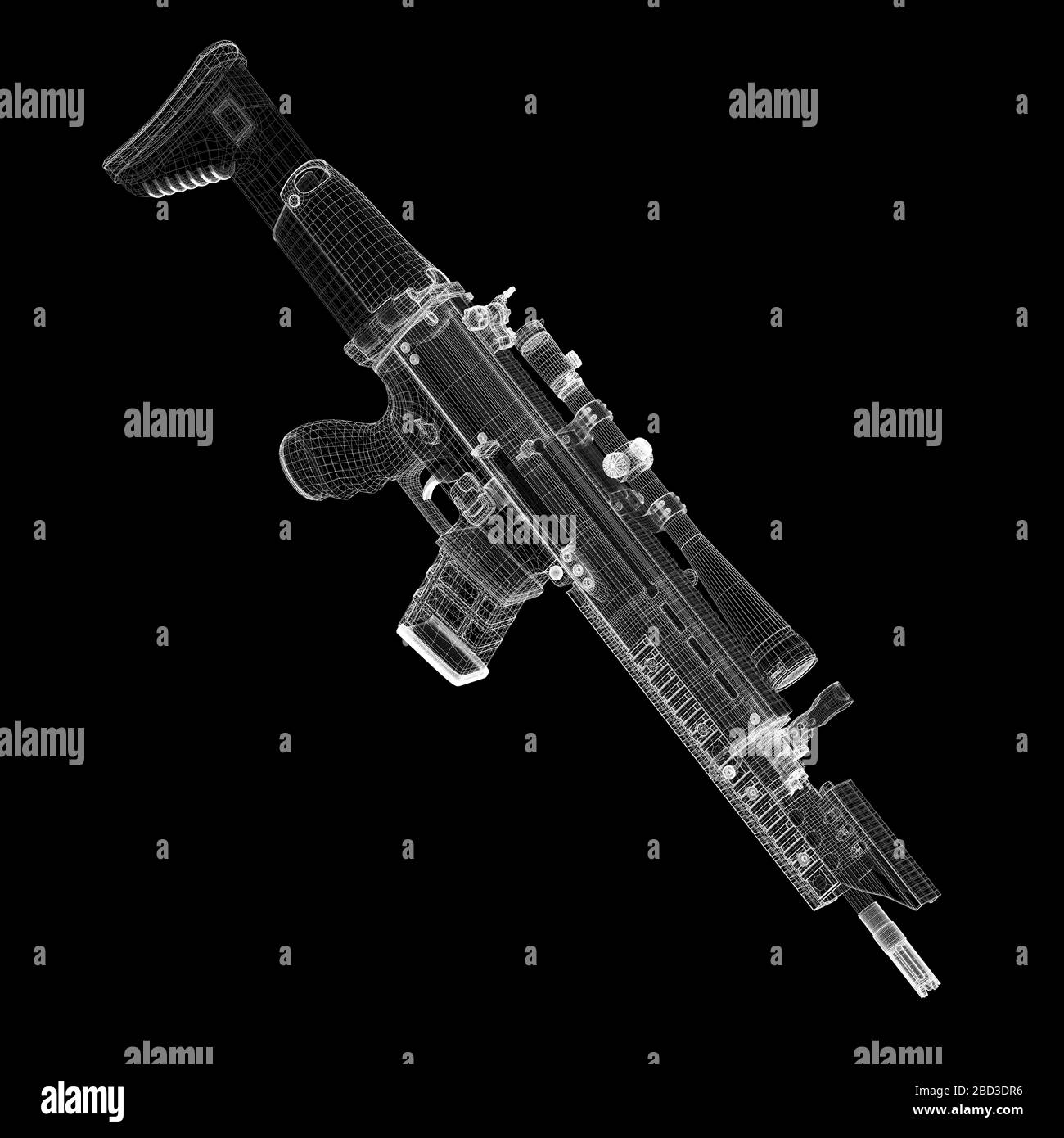 Automatic gun on background, body structure, wire model Stock Photo - Alamy