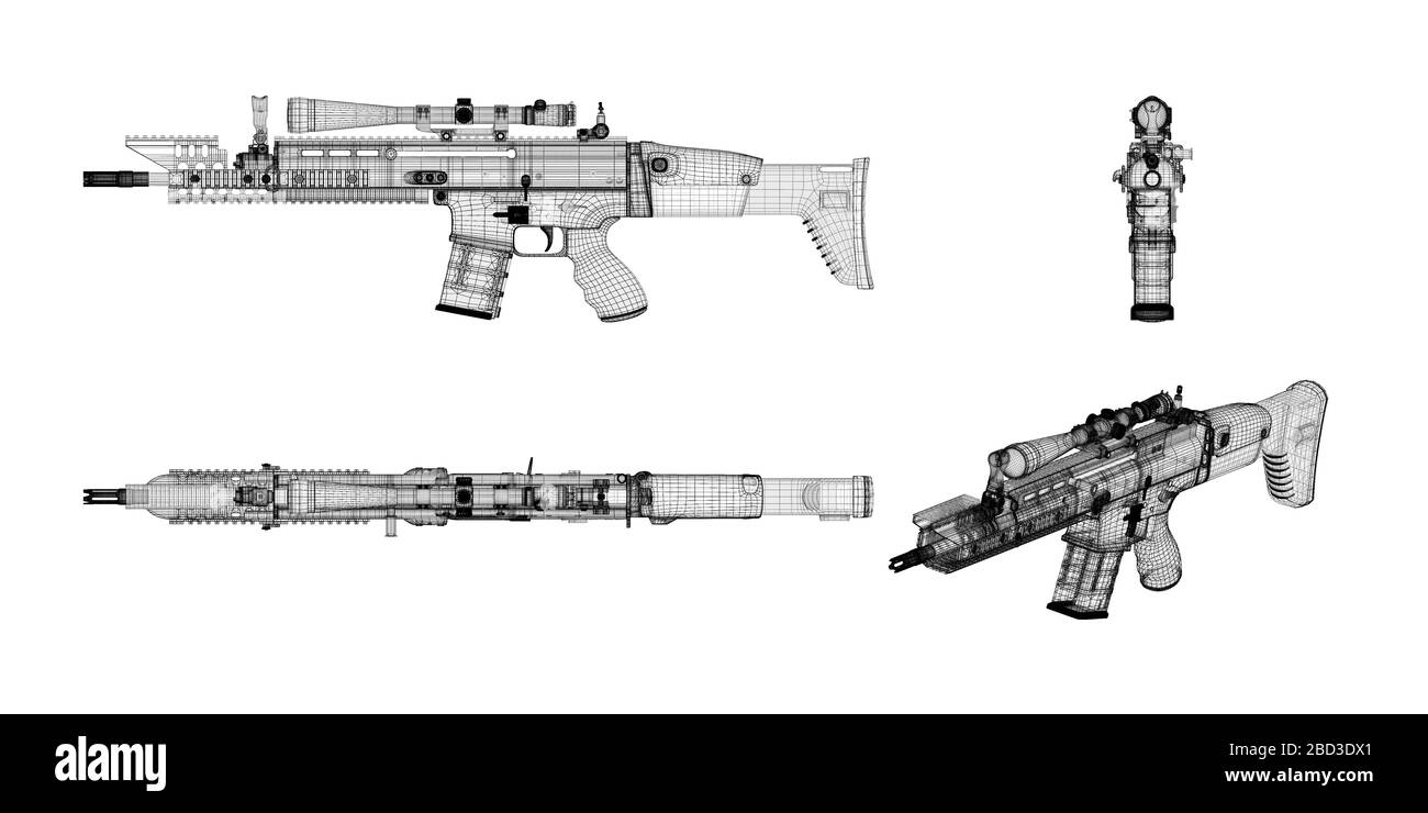 Automatic gun on background, body structure, wire model Stock Photo - Alamy