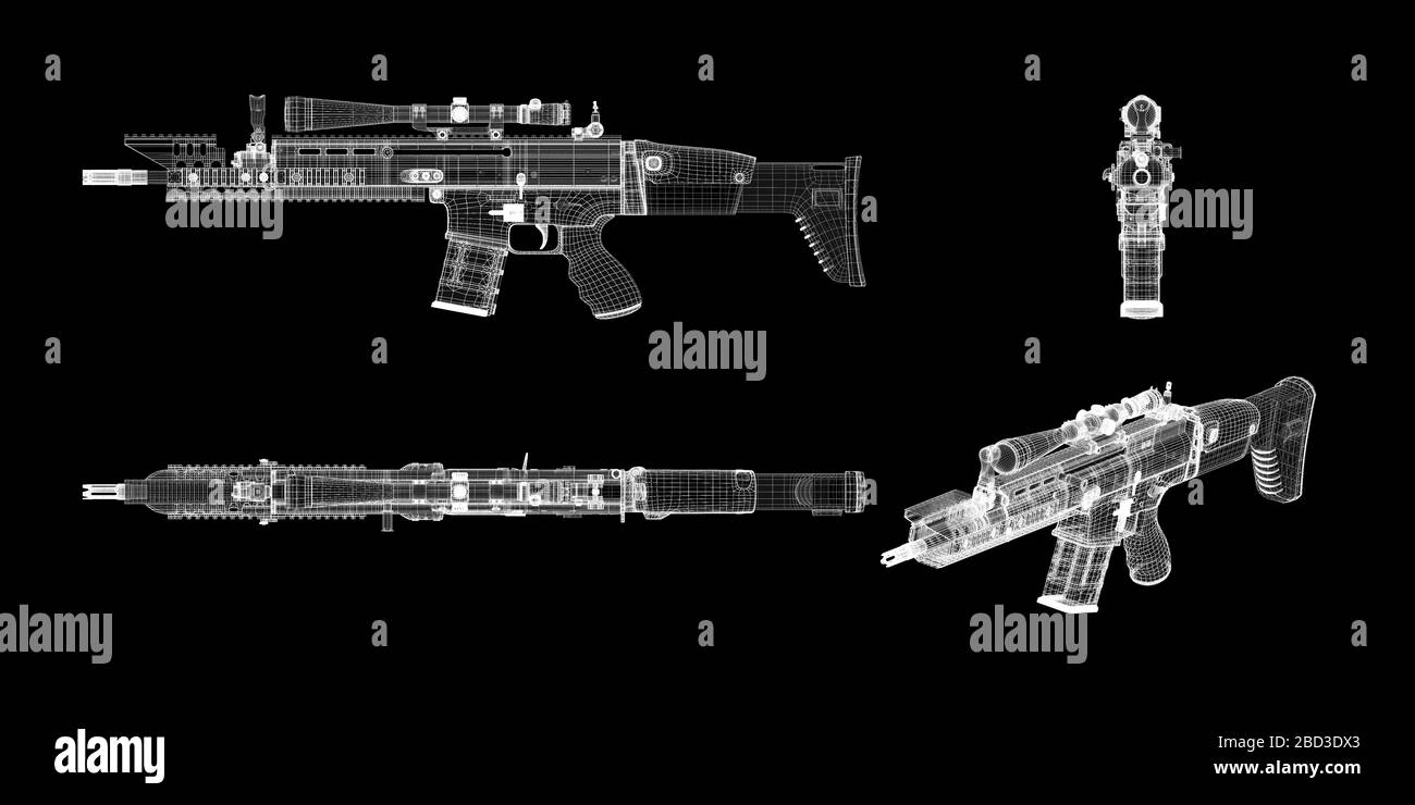 Automatic gun on background, body structure, wire model Stock Photo - Alamy
