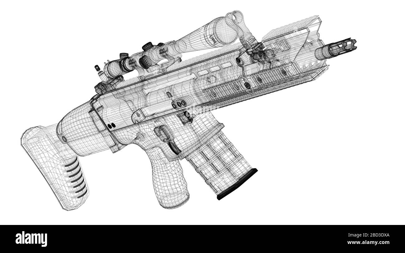 Automatic gun on background, body structure, wire model Stock Photo - Alamy