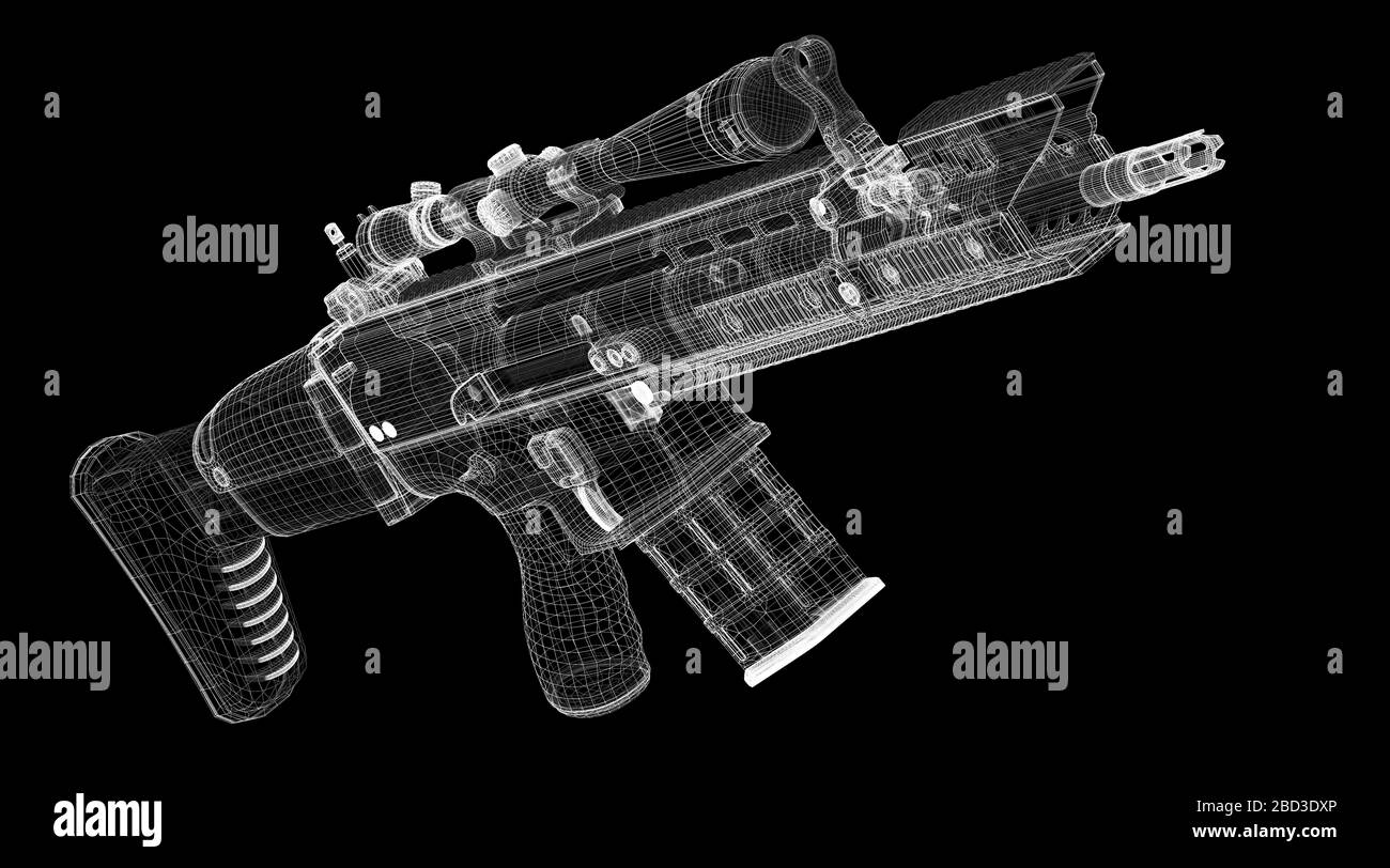 Automatic gun on background, body structure, wire model Stock Photo - Alamy