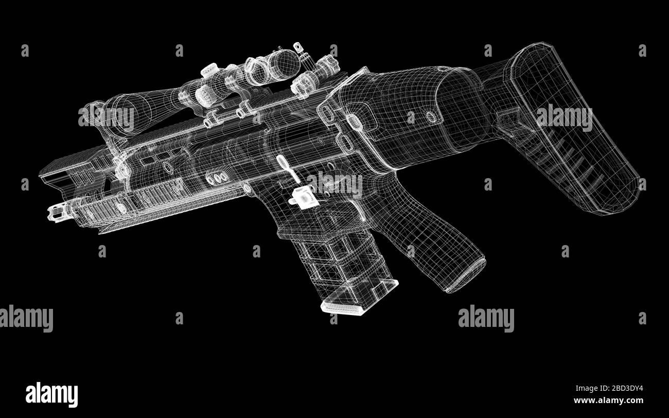 Automatic gun on background, body structure, wire model Stock Photo - Alamy