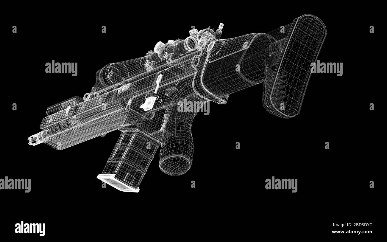 Automatic gun on background, body structure, wire model Stock Photo - Alamy