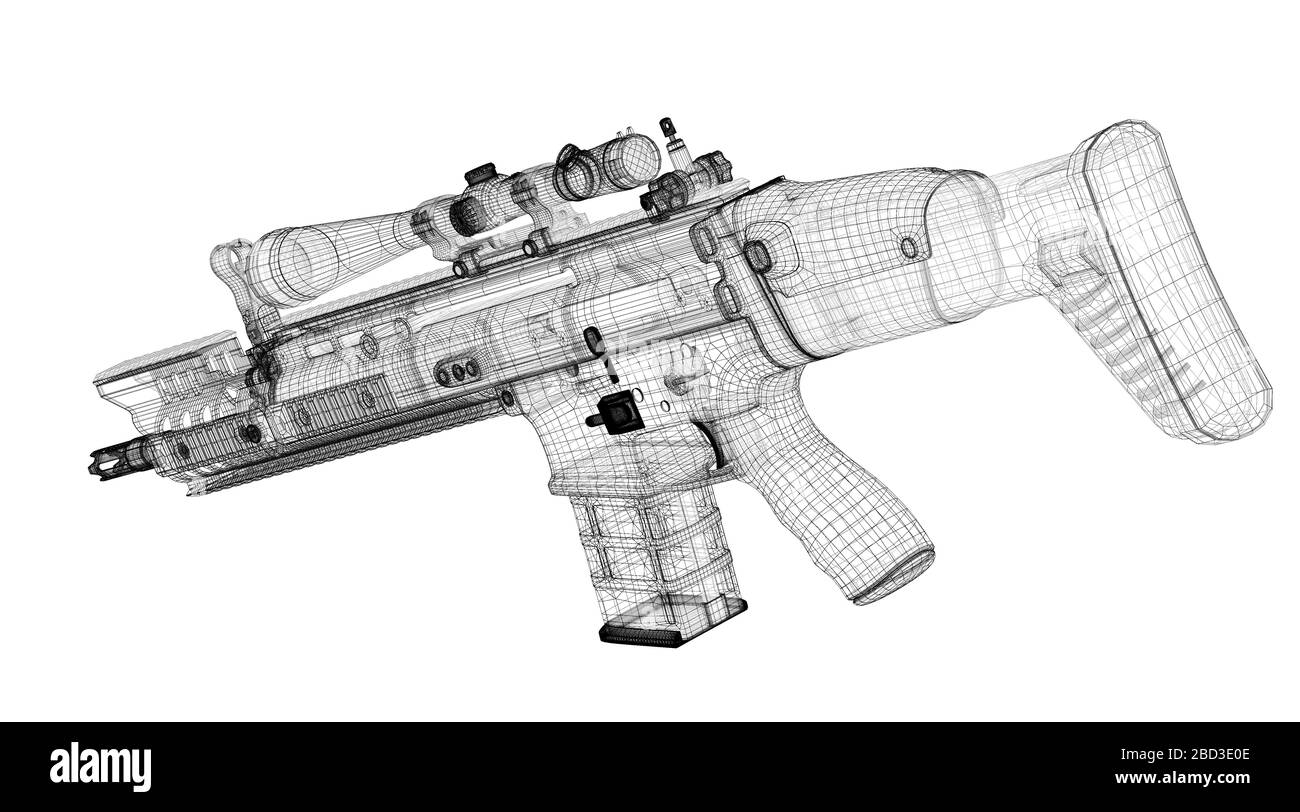 Automatic gun on background, body structure, wire model Stock Photo - Alamy