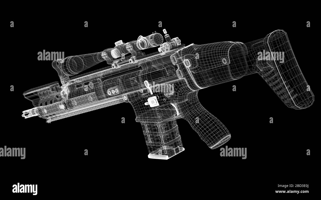 Automatic gun on background, body structure, wire model Stock Photo - Alamy