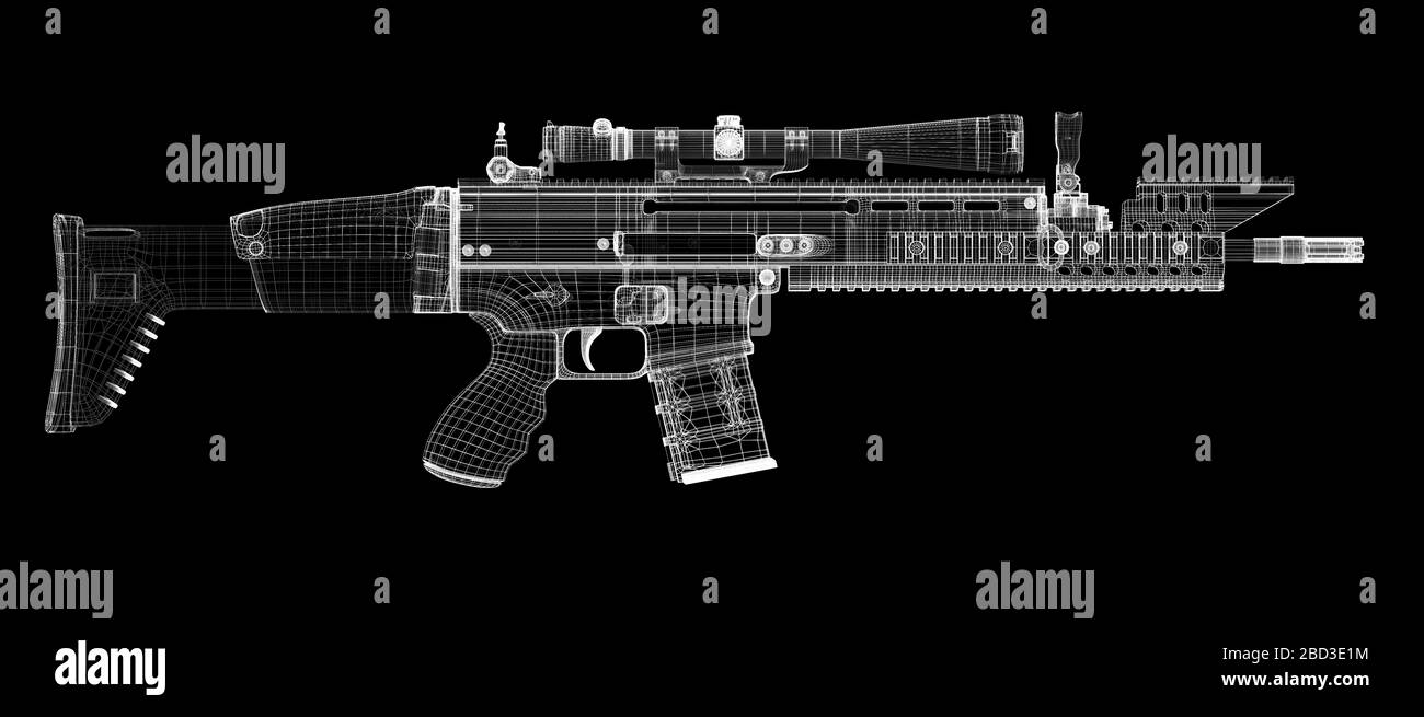 Automatic gun on background, body structure, wire model Stock Photo - Alamy