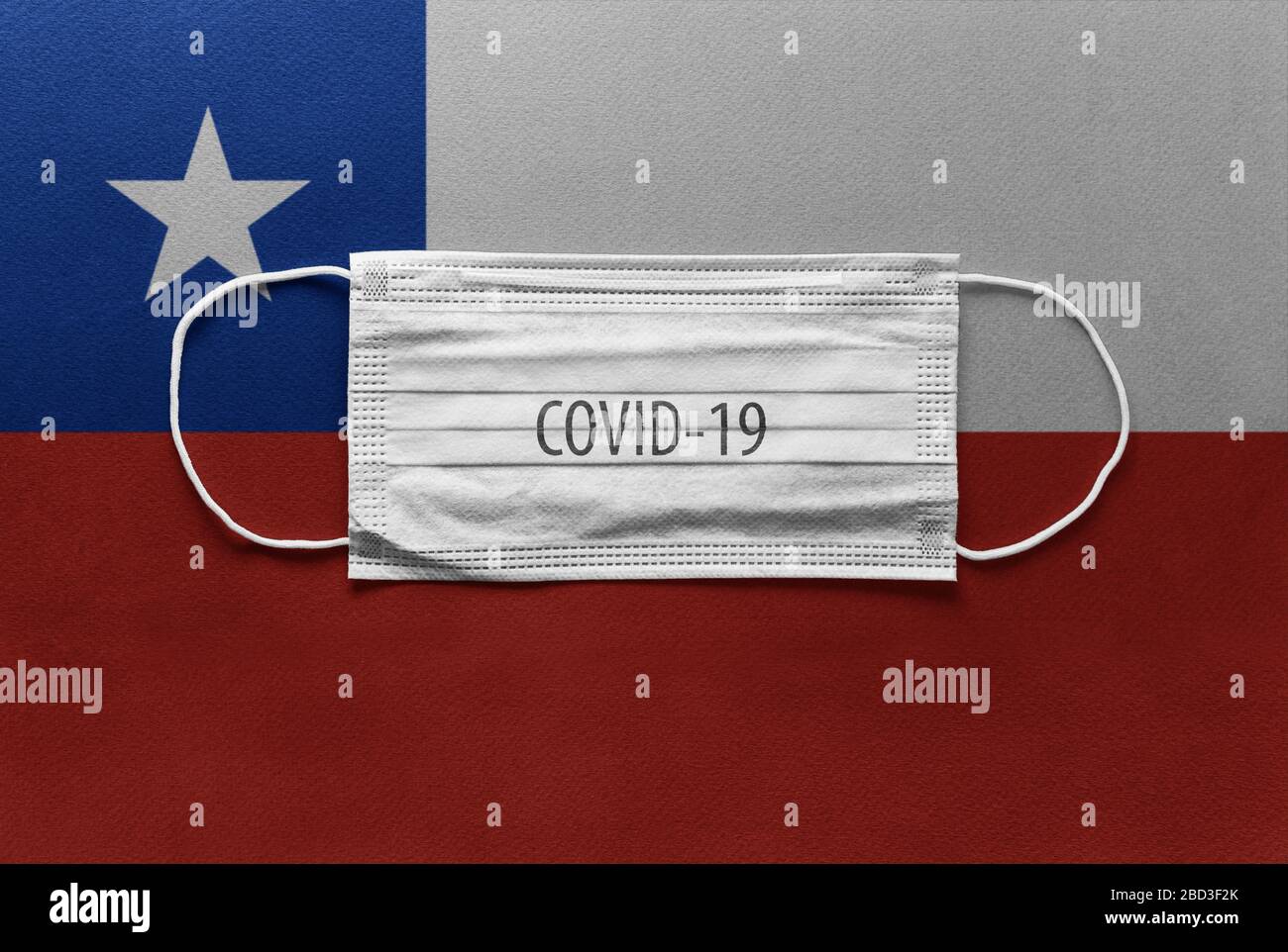An individual face medical surgical mask on Chile national flag ...