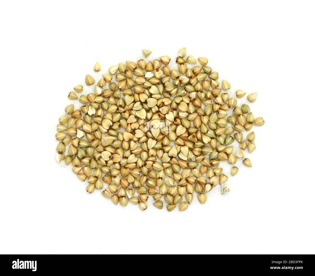 Pile of buckwheat grain isolated on white background close up. Ancooked ...