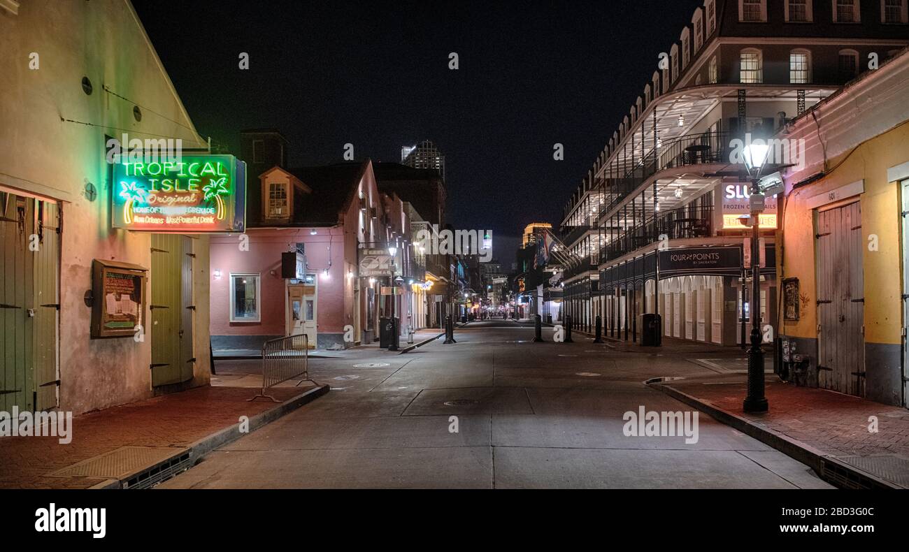View of an empty Bourbon Street in New Orleans during coronavirus COVID ...