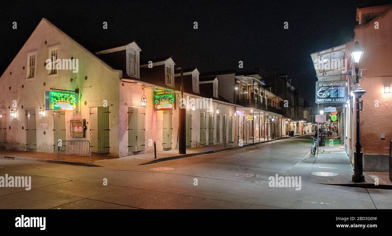 View of an empty Bourbon Street in New Orleans during coronavirus COVID ...