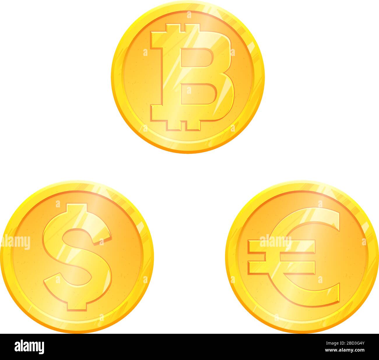 World currency gold coin symbol set. Main currencies dollar, euro ...