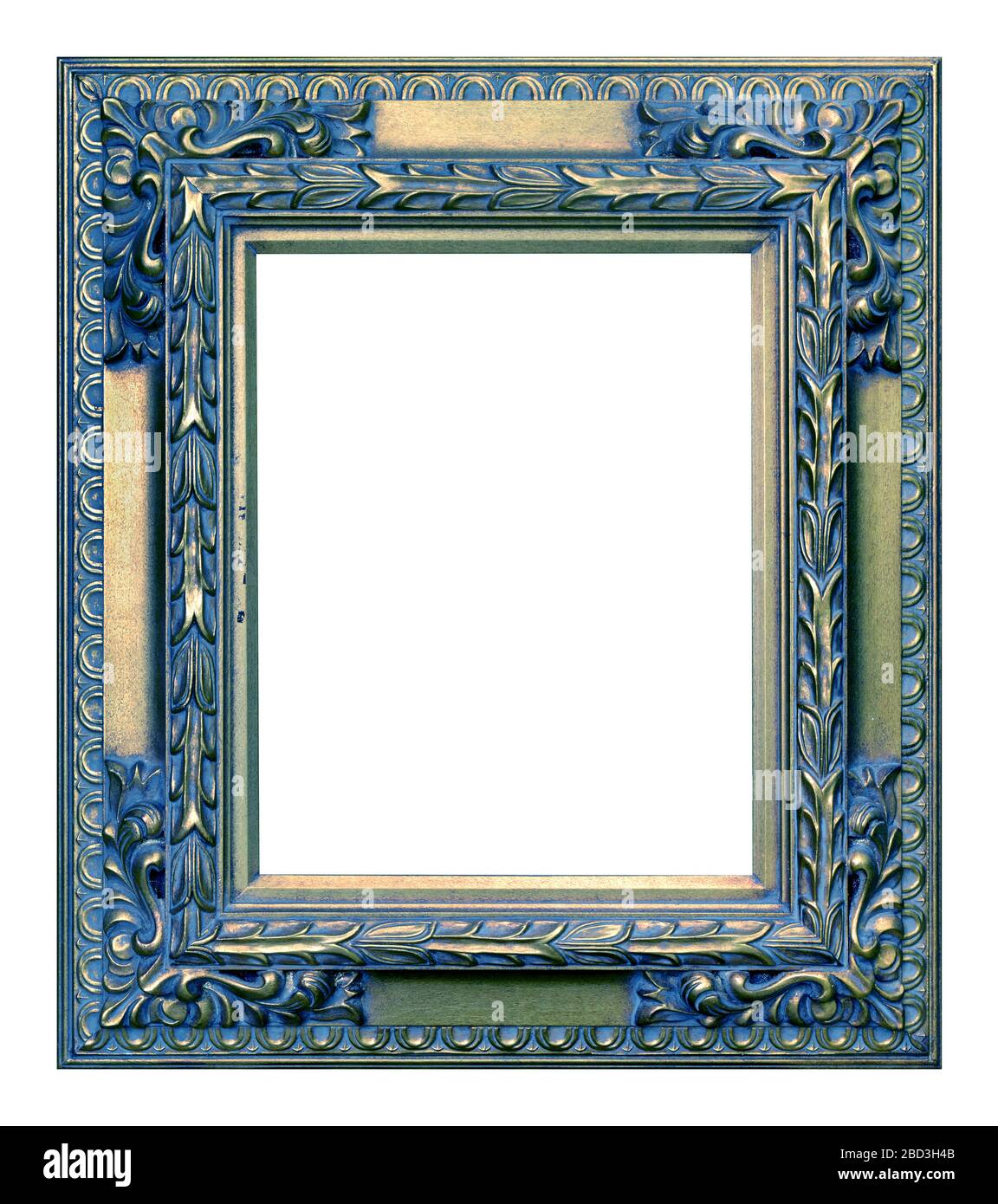 Antique blue and gold frame isolated on the white background vintage ...
