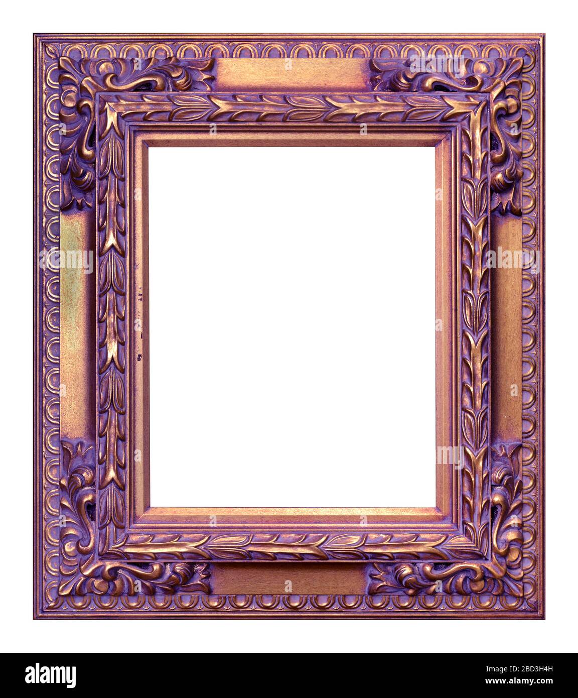 Antique violet and gold frame isolated on the white background vintage ...