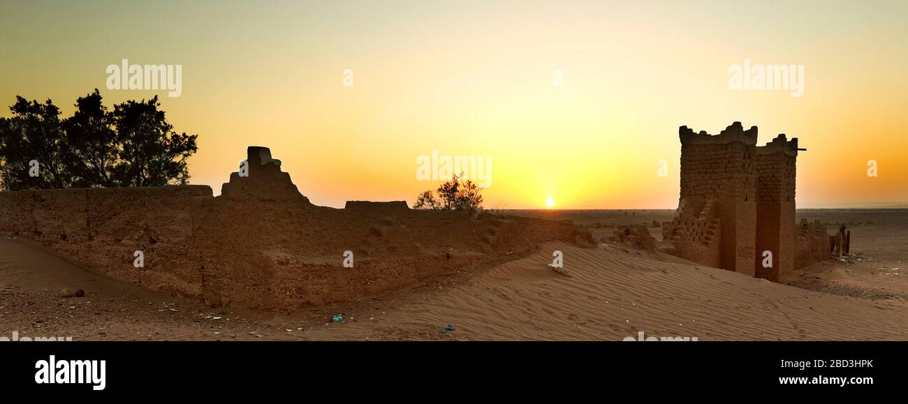 Sunset at M'Hamid El Ghizlane or Lamhamid Ghozlane is a small oasis ...
