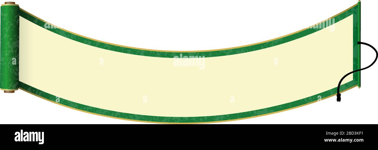 Japanese traditional scroll paper vector illustration / green Stock ...