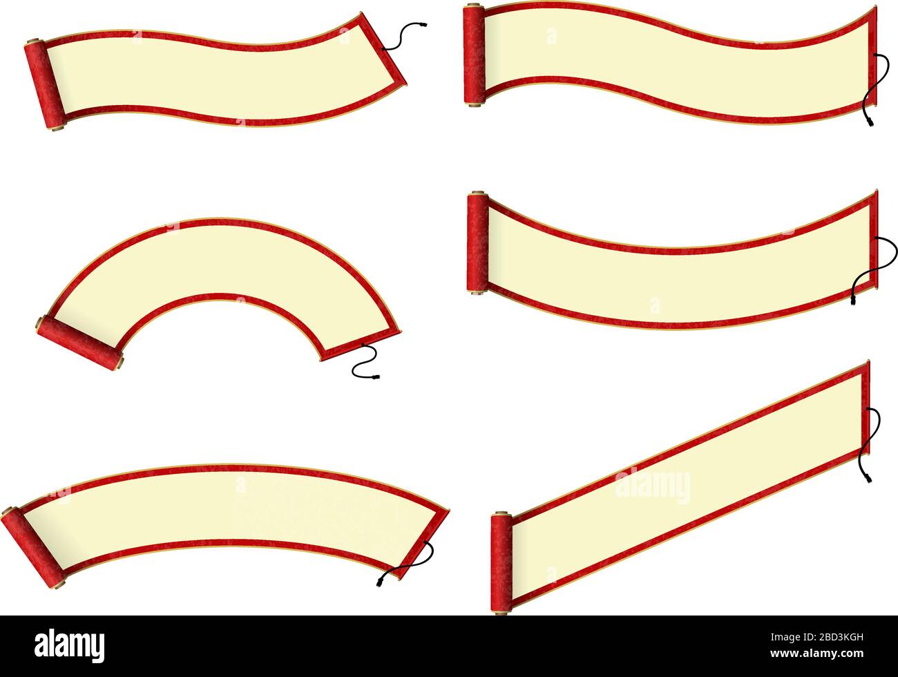 Japanese traditional scroll paper vector illustration set / green Stock ...