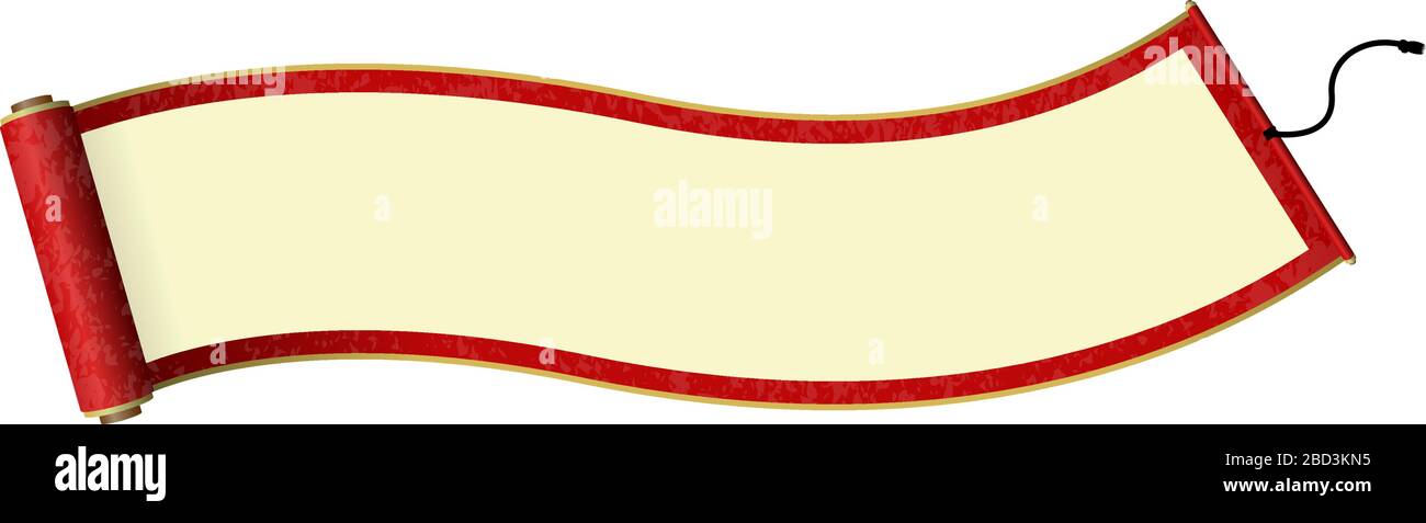 Japanese traditional scroll paper vector illustration / red Stock ...