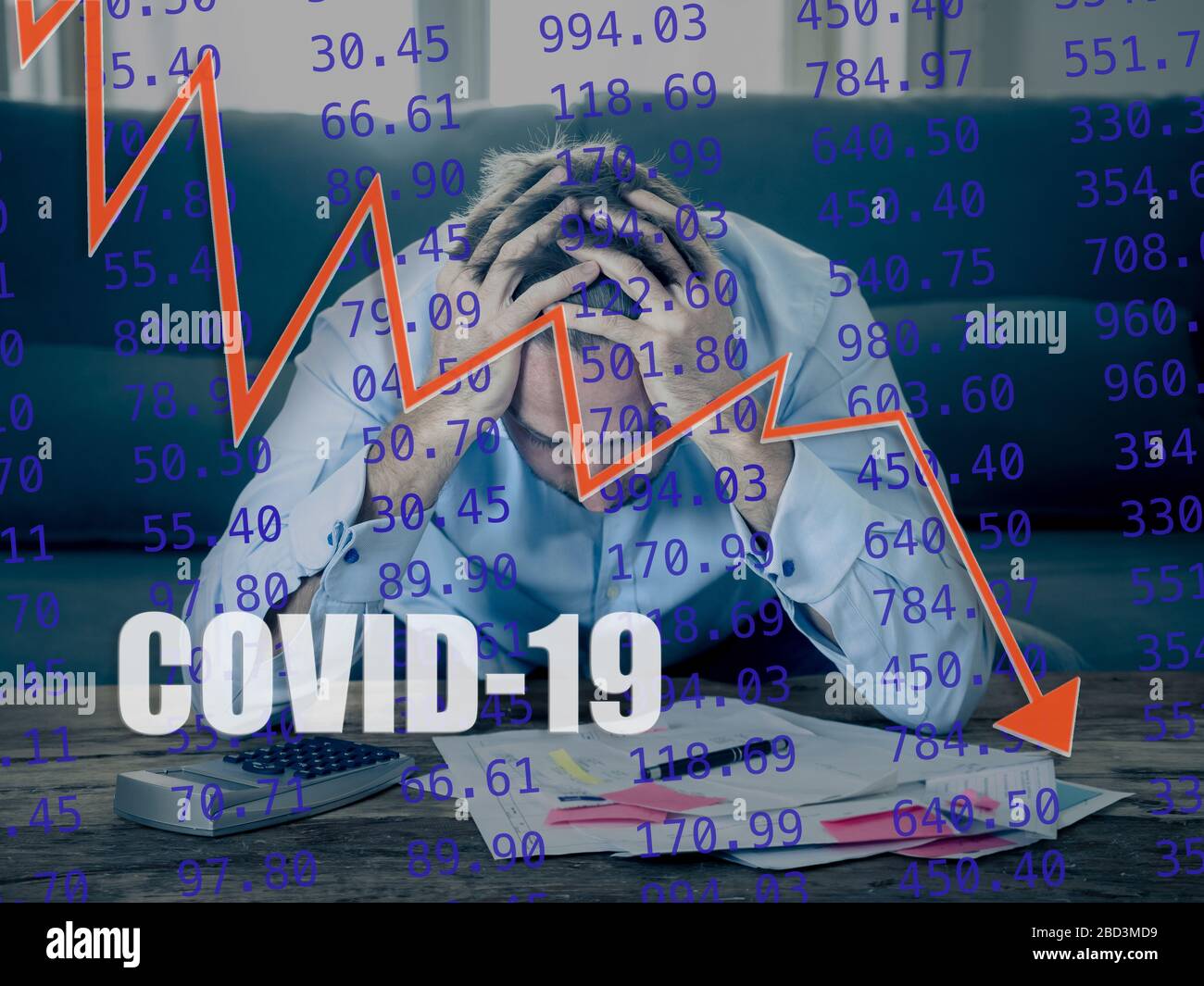 COVID-19 Global economic Recession. Desperate entrepreneur stock trader ...