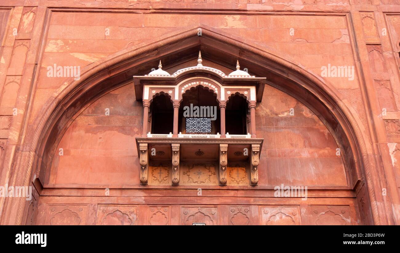 close up of a window on an entrance gate to jama masjid mosque in old ...