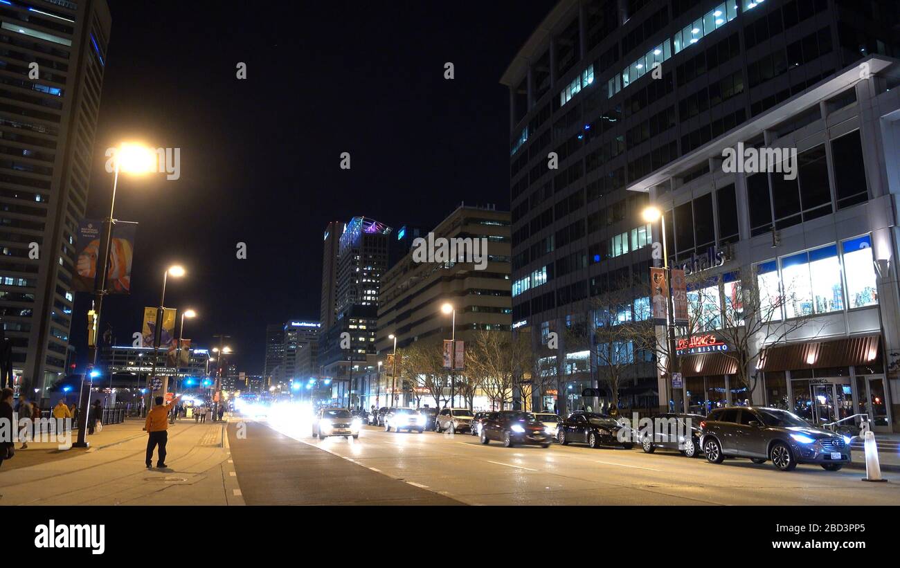 Street traffic in Baltimore at night - BALTIMORE, UNITED STATES - APRIL ...