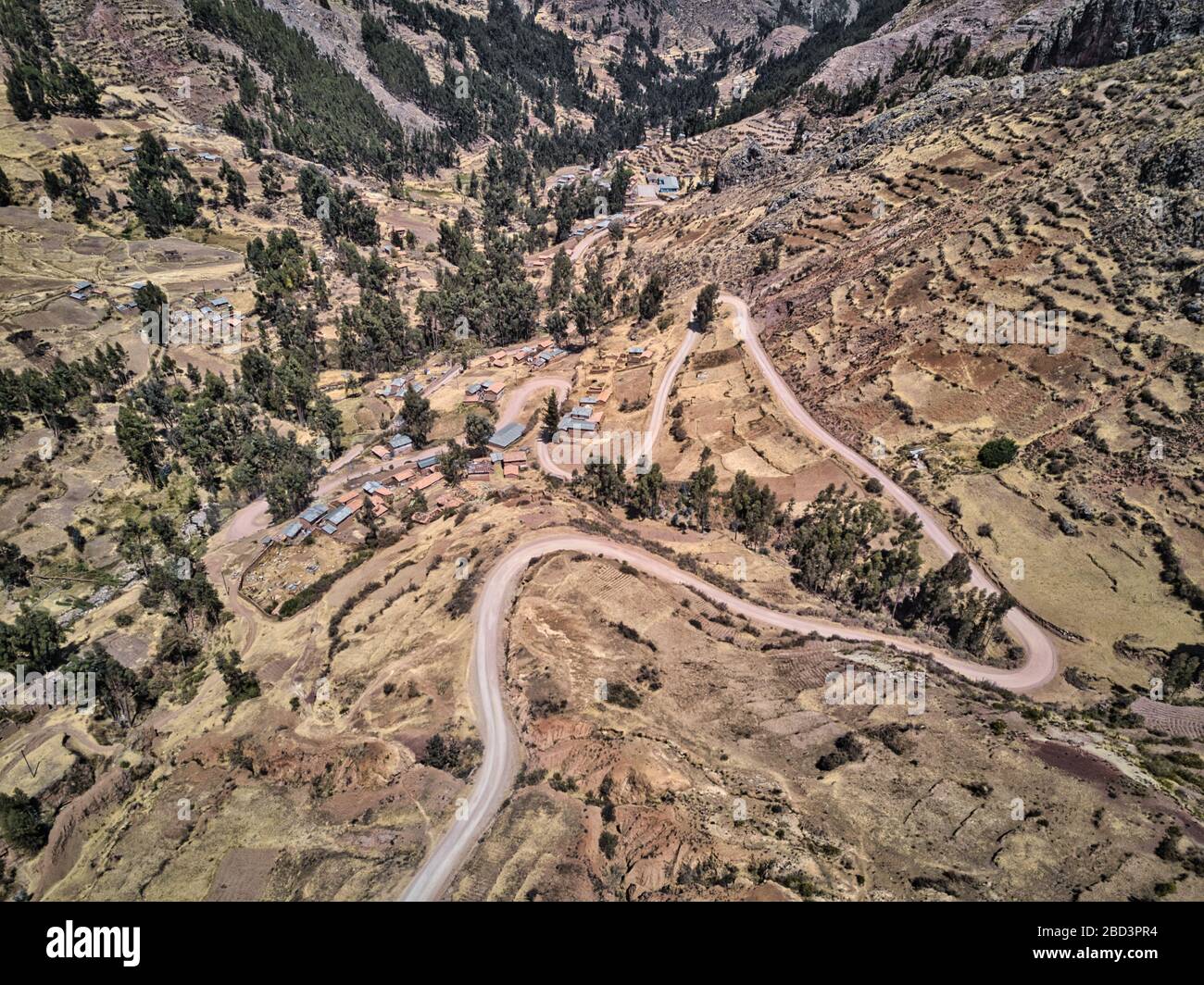 Aerial view of small village located high in Andes, Peru Stock Photo ...