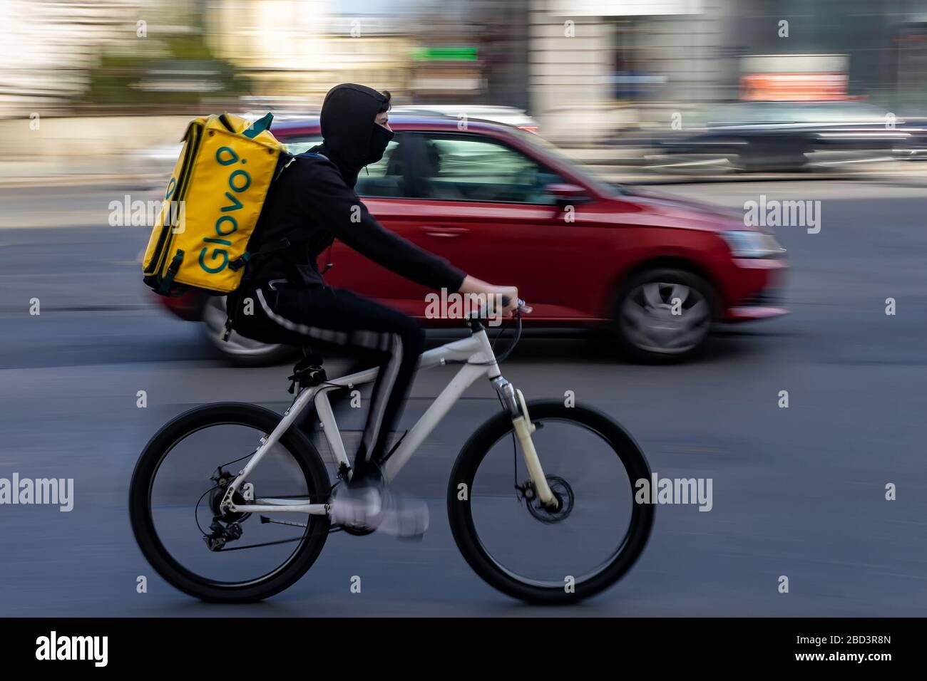 Bucharest, Romania - March 17, 2020: A Glovo food delivery courier ...