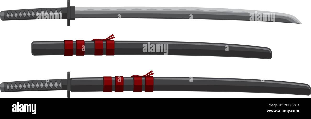 Katana (Japanese sword) illustration set. Samurai's weapon. Katana with ...