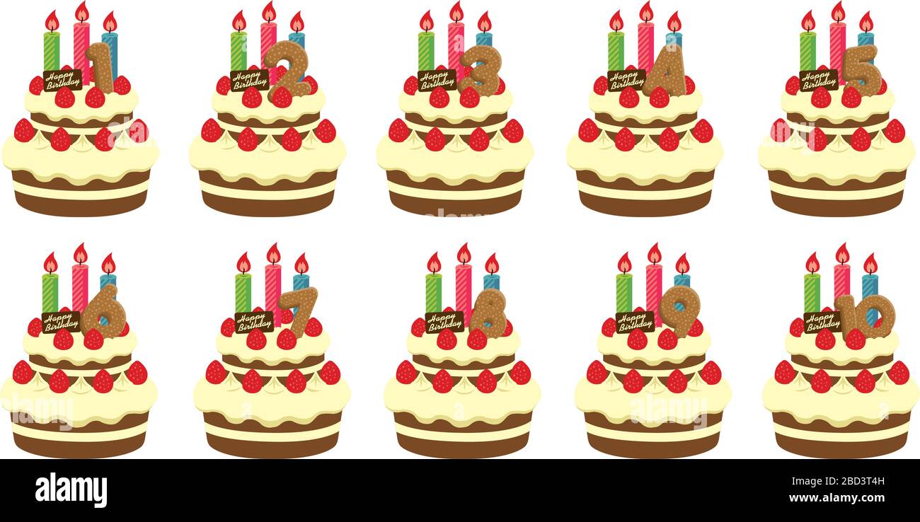 Birthday cake illustration set ( for 1- 10 years old Stock Vector Image ...