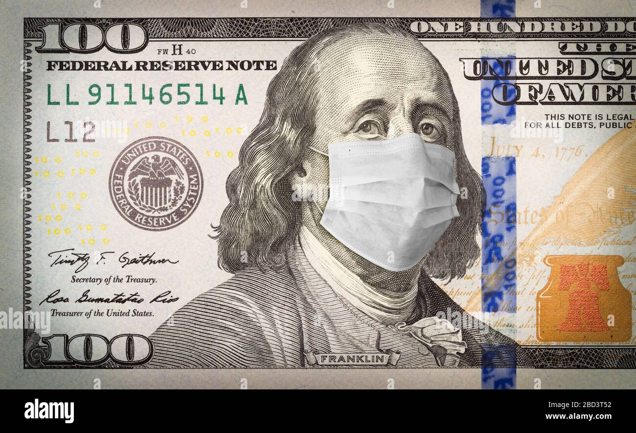 Benjamin Franklin With Worried and Concerned Expression Wearing Medical ...