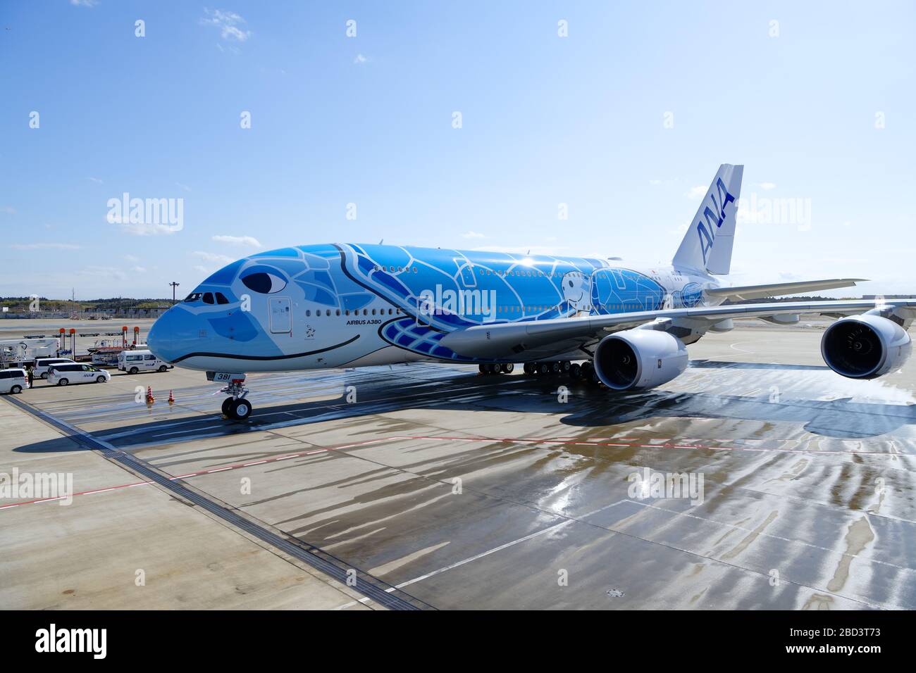ANA's first A380 arriving at Narita Airport from Toulouse on March 21 ...