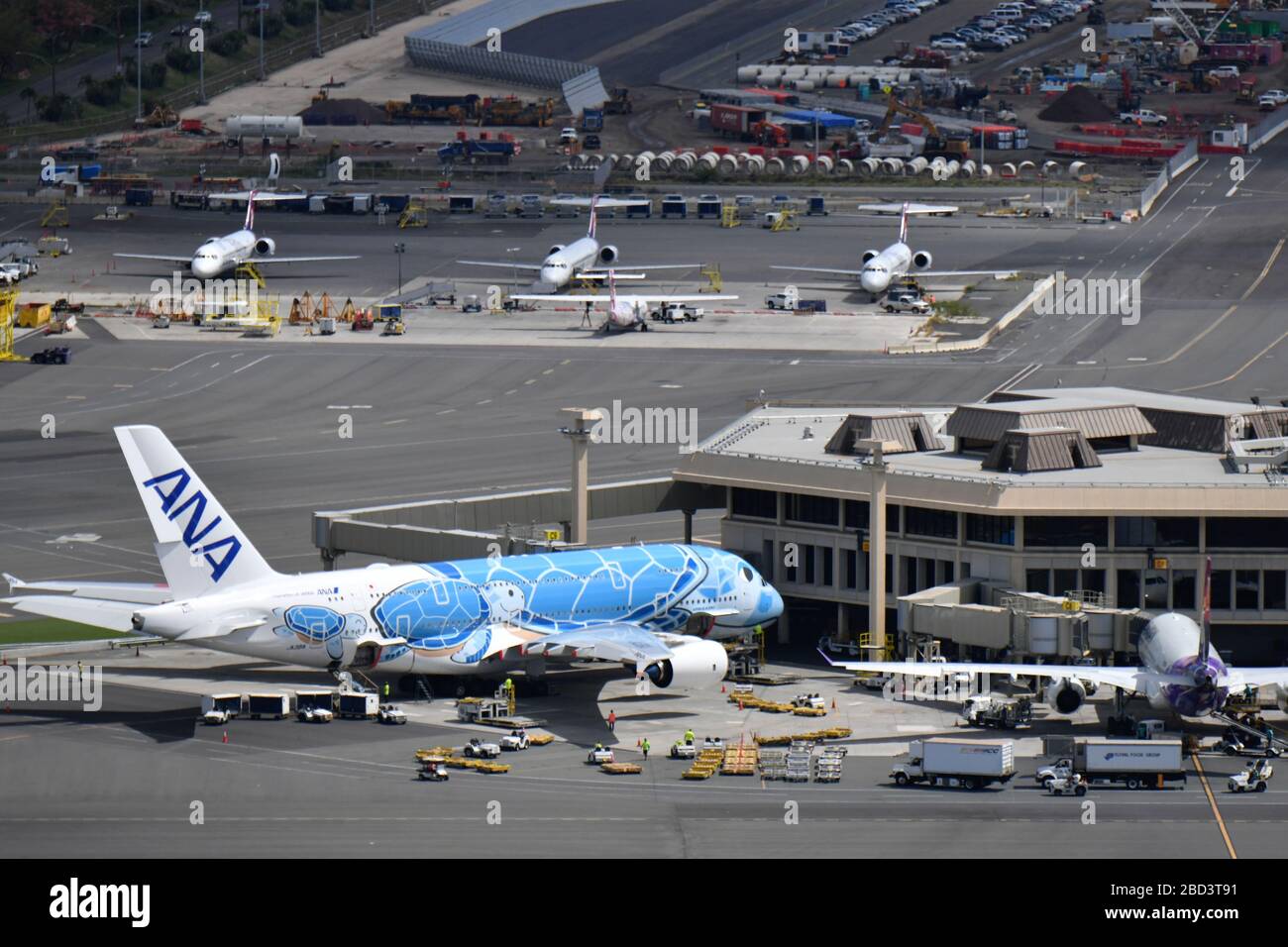 ANA's first A380 arriving at Daniel K. Inouye International Airport in ...