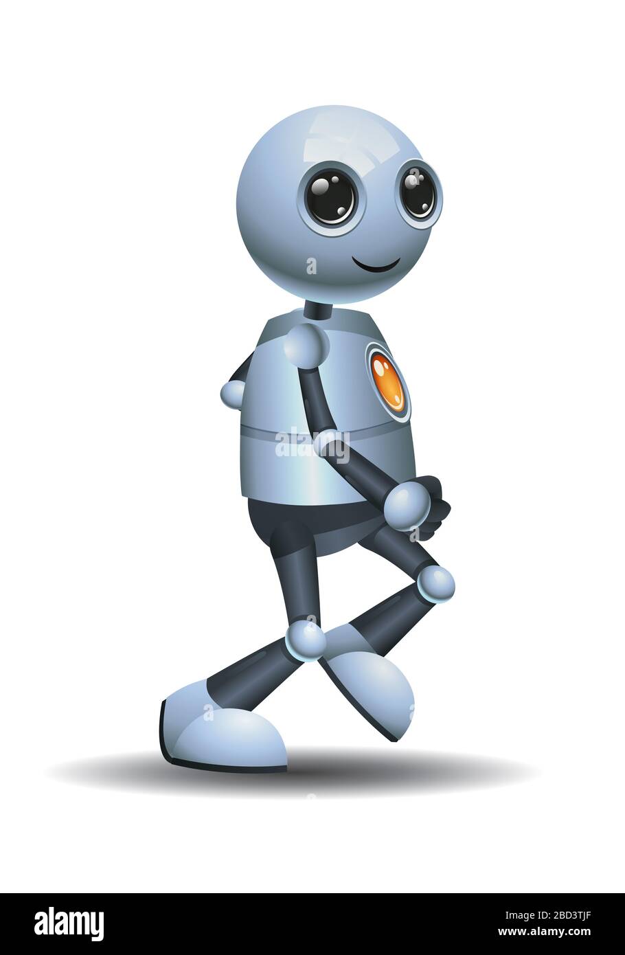 3d illustration of little robot runner warming up ready to run on ...