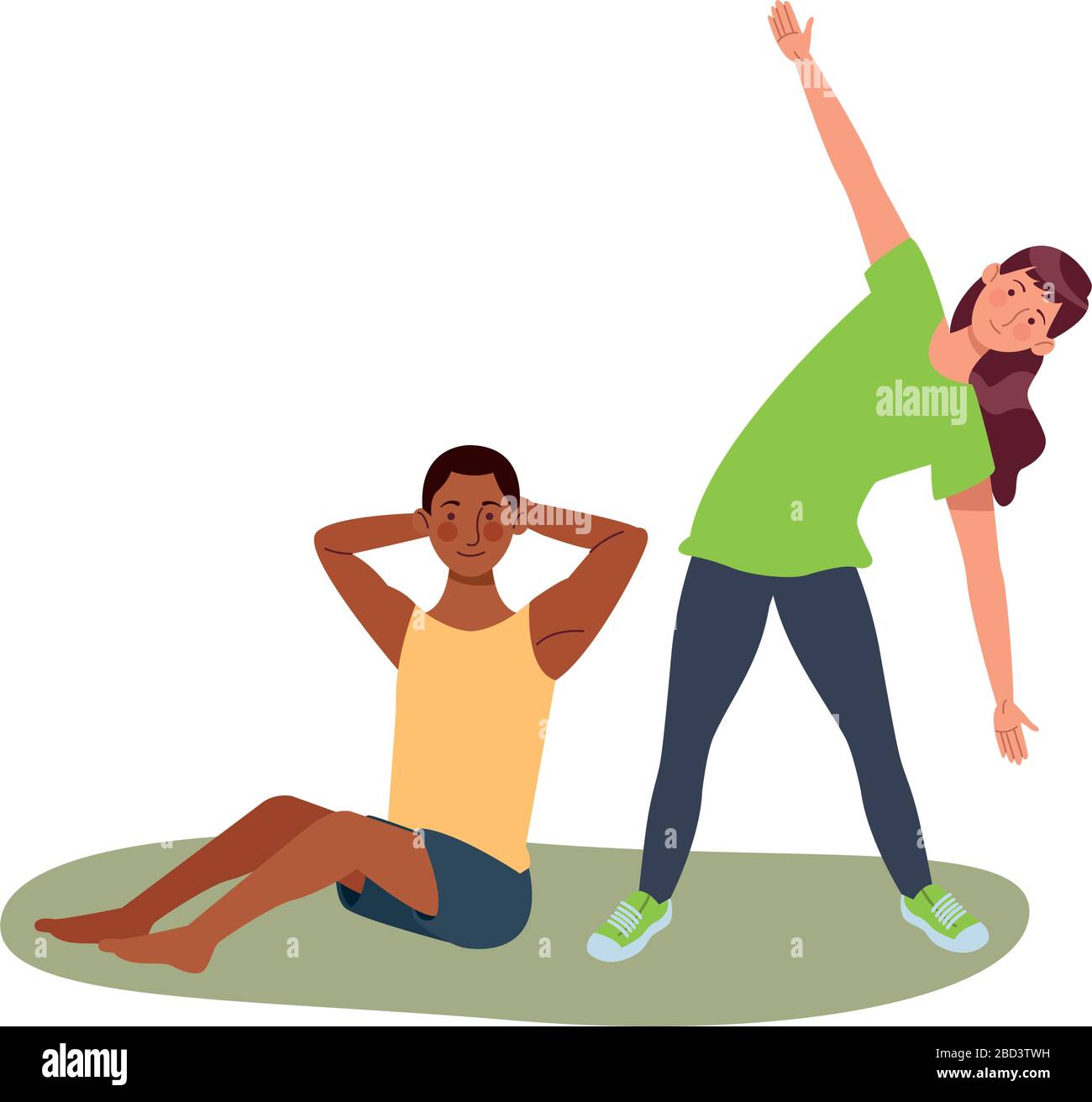 interracial couple athlete practicing exercise characters Stock Vector ...