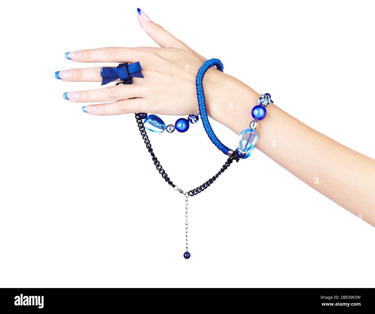 isolated body part shot of beautiful young woman's manicured hands with ...