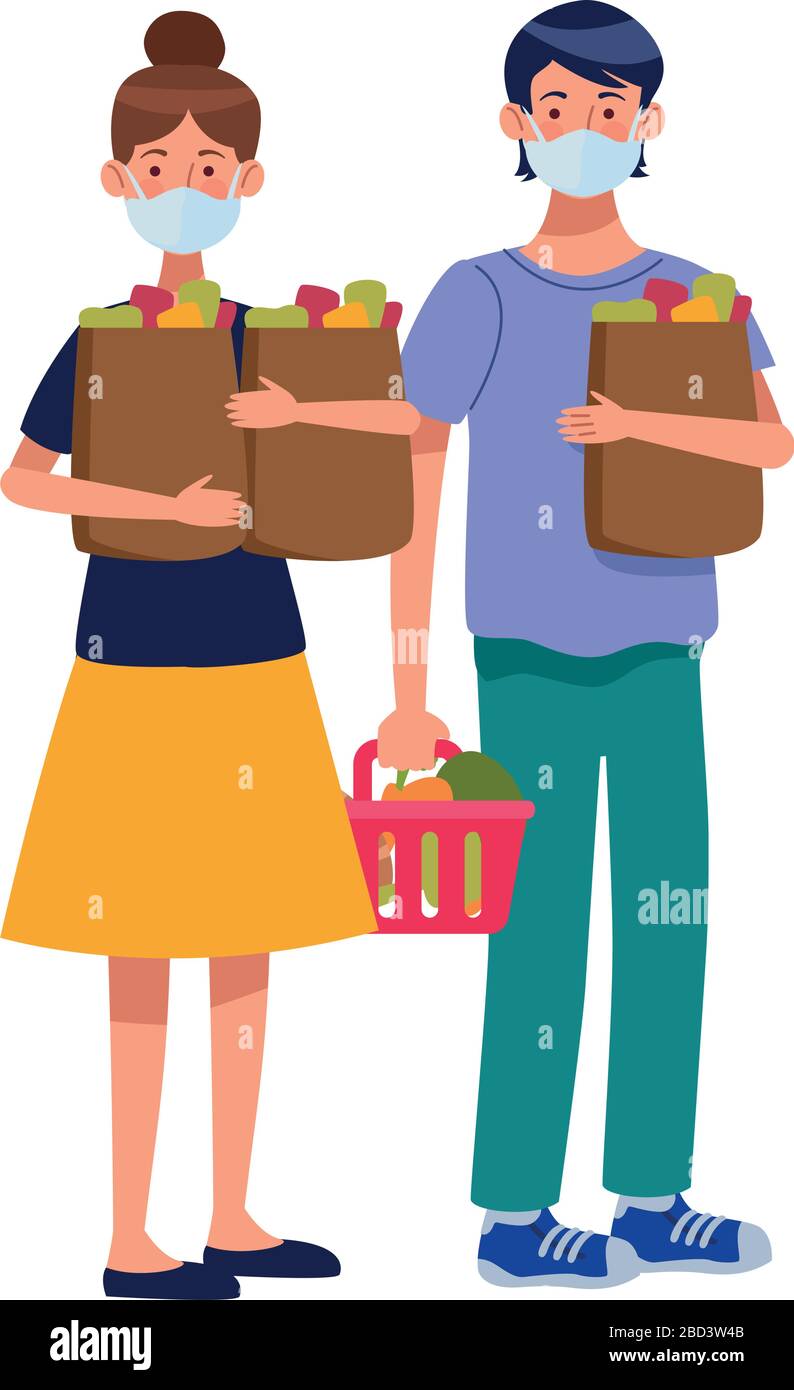 couple using face masks in supermarket Stock Vector Image & Art - Alamy