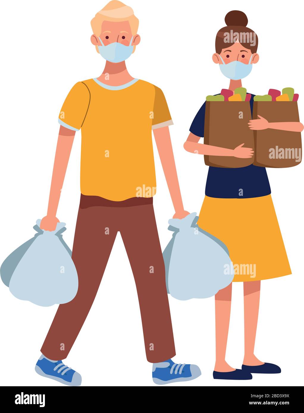 couple using face masks in supermarket Stock Vector Image & Art - Alamy