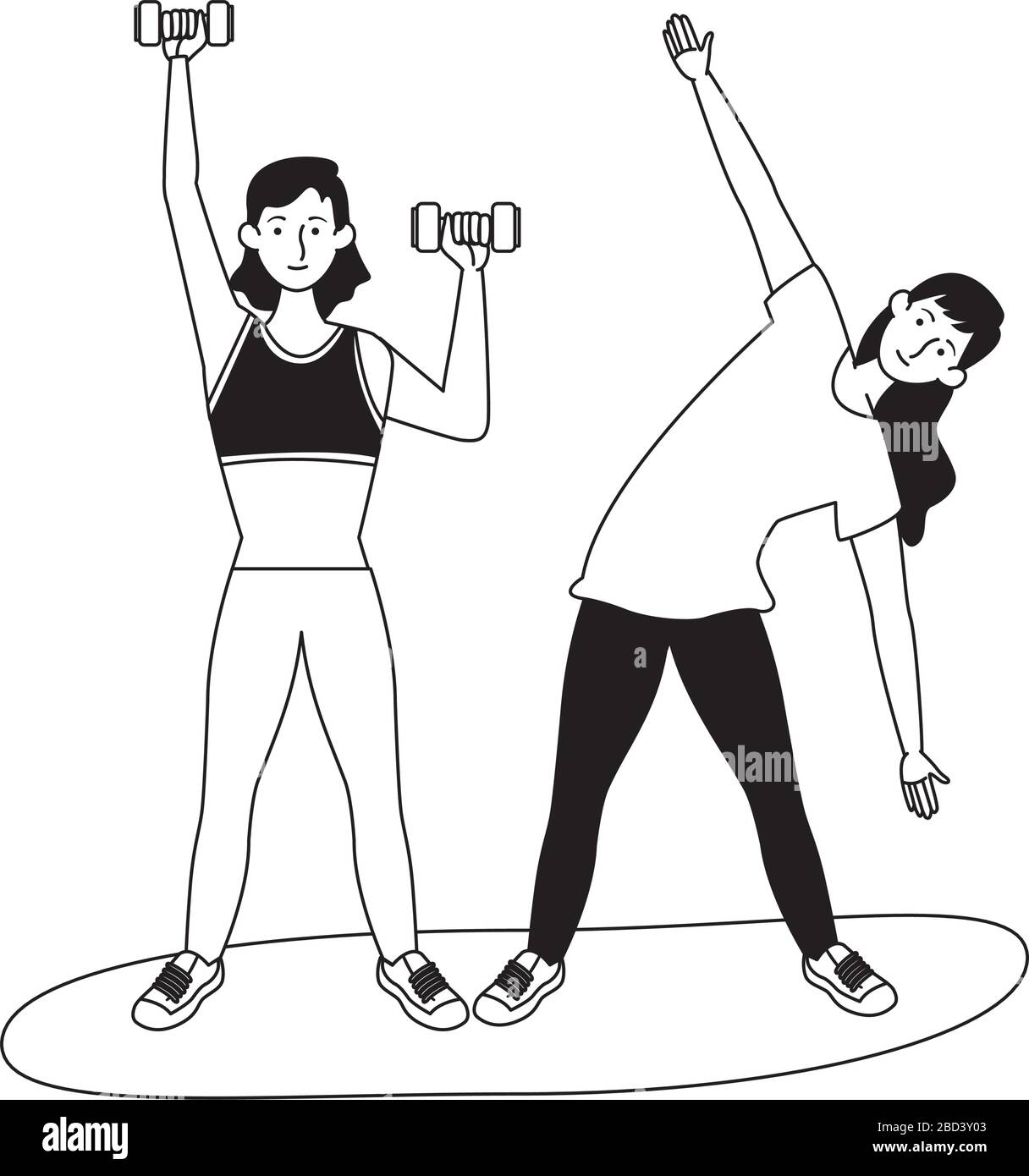 young girls athletes practicing exercise characters Stock Vector Image ...